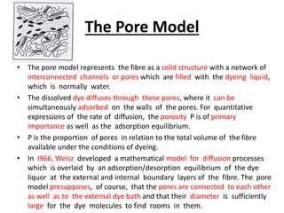 Dyeing kinetics, (diffusion, pore model, free volume model) | PPTX
