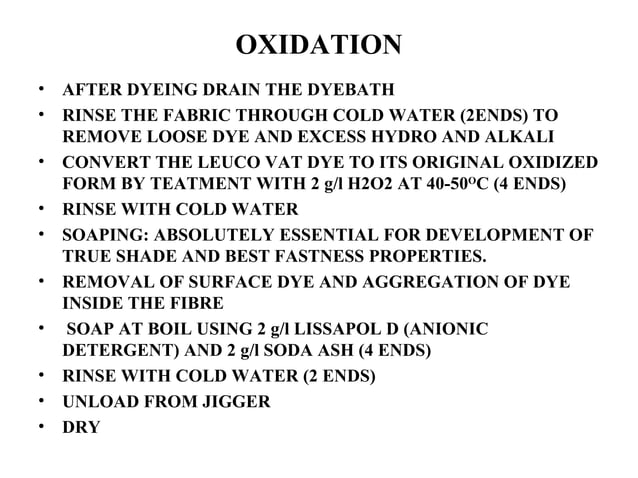 Dyeing of cotton with vat dyes | PPT