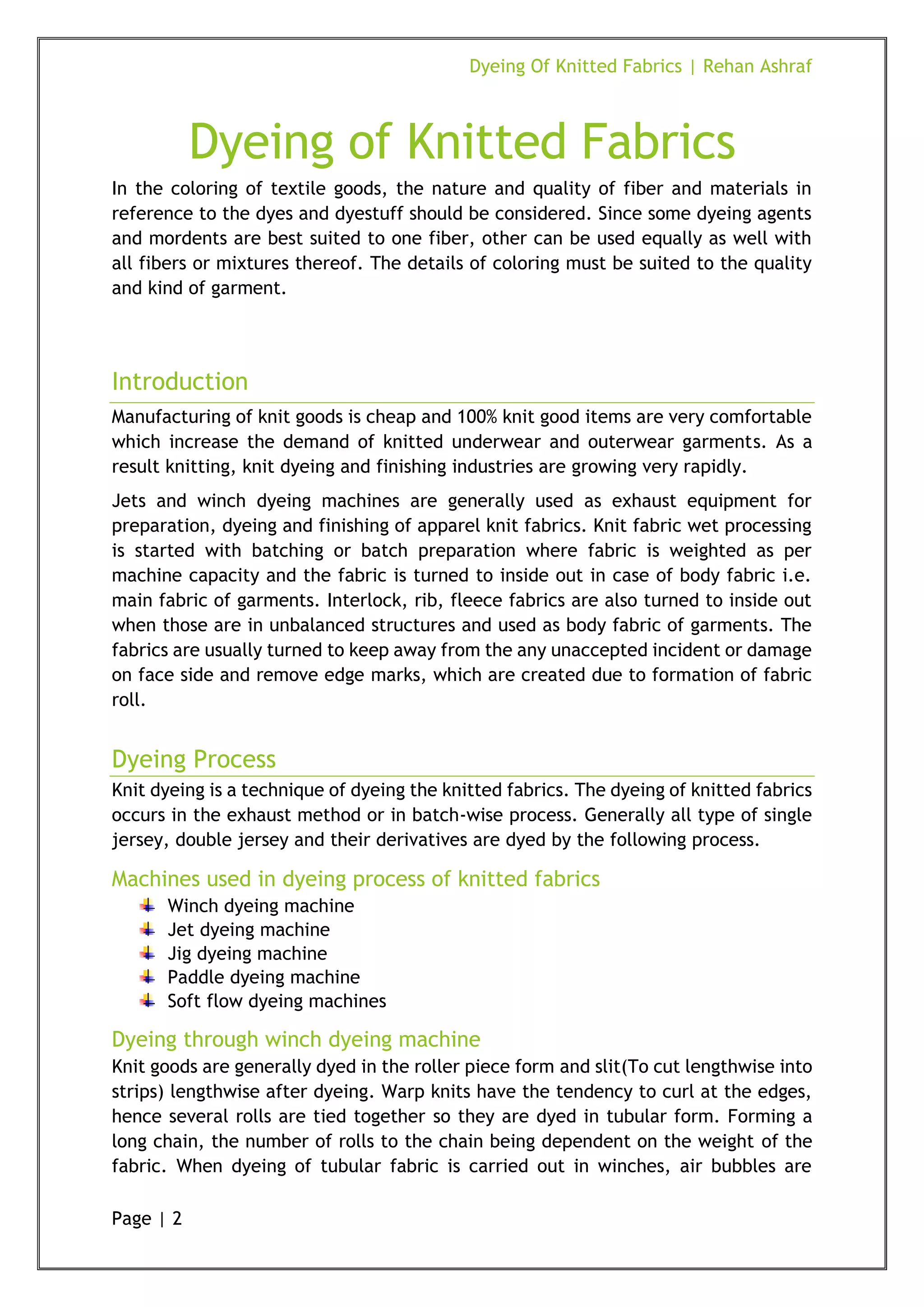 Dyeing of knitted fabrics | PDF