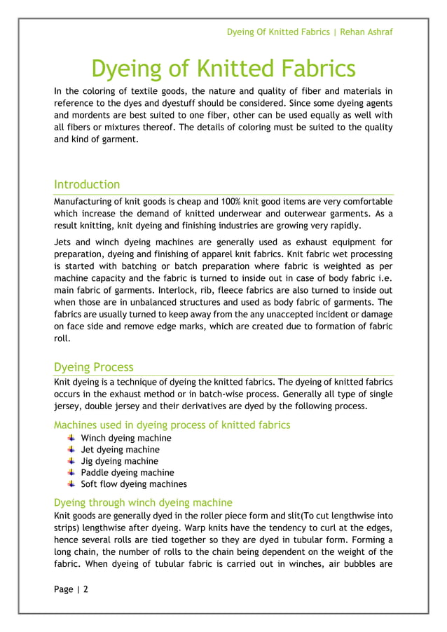 Dyeing of knitted fabrics | PDF | Needlework | Arts and Crafts