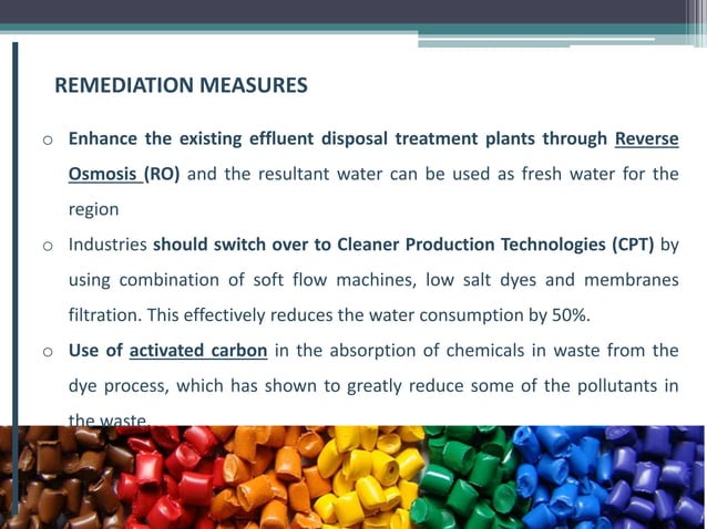 IMPACT OF DYES ON ENVIRONMENT & REMEDIATION | PPTX | Environmental Services Industry | Industries