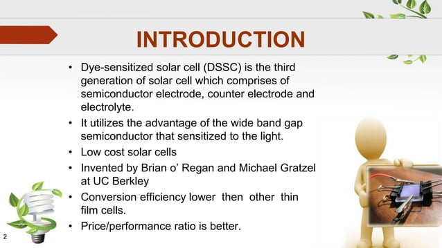 Dye sensitized solar cells | PPTX | Chemistry | Science