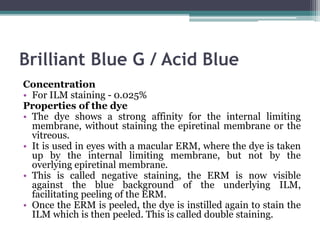 DYES IN OPHTHOMOLOGY - trypan blue, lissamine, flourescine.pptx | Eye ...