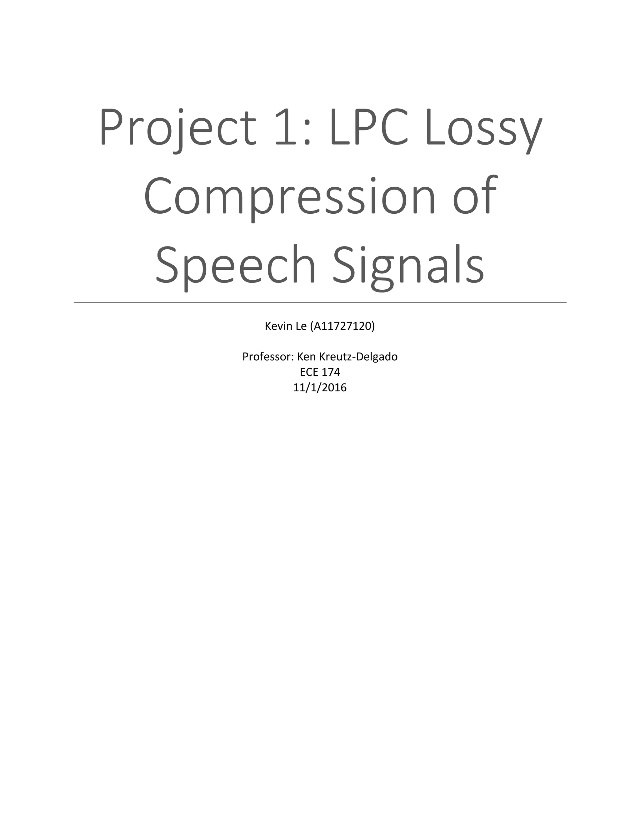 LPC Lossy Compression of Speech Signals | PDF | Digital Audio | Computer Software and Applications
