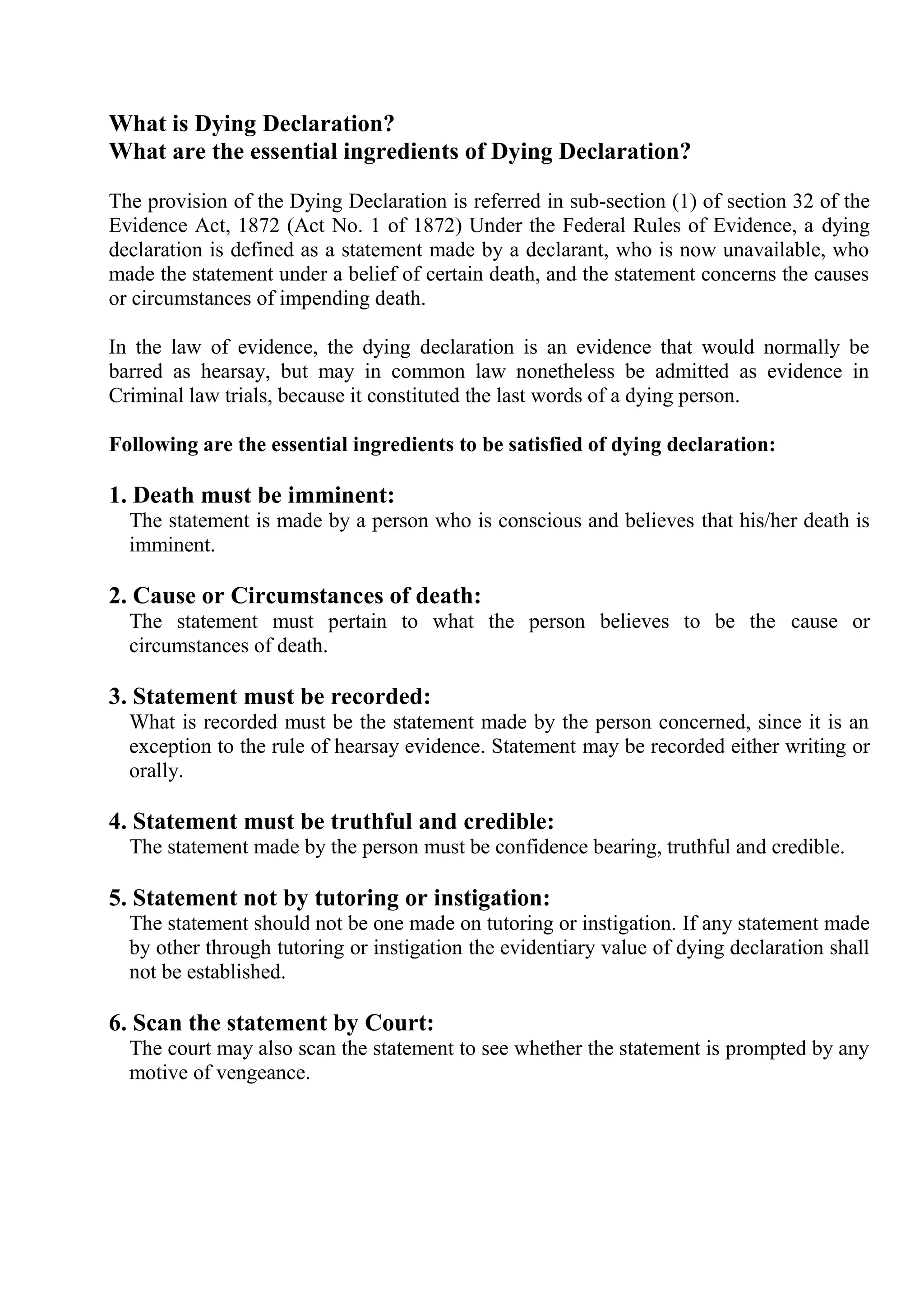 Dying declaration & Opinions Expert | PDF