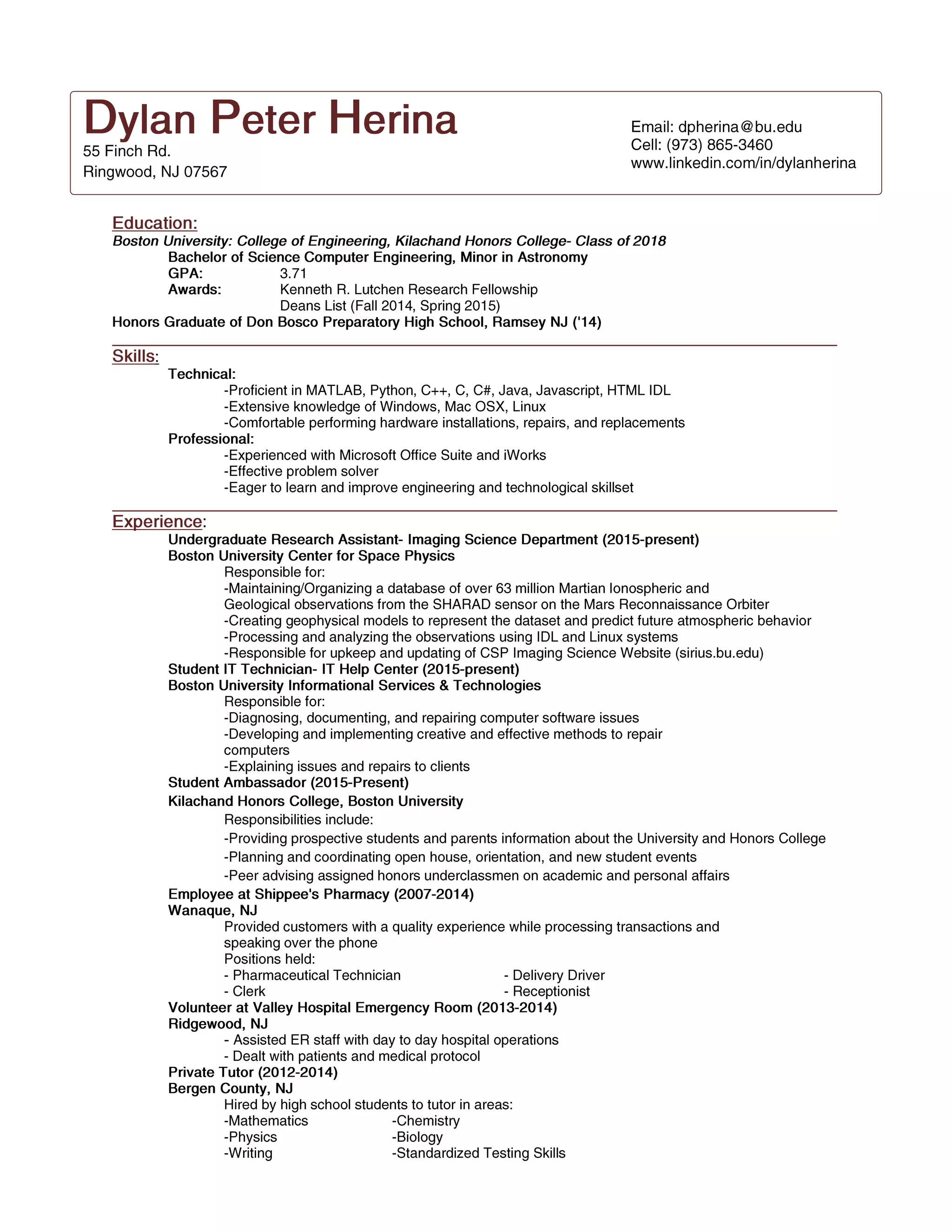 Dylan Herina resume | PDF