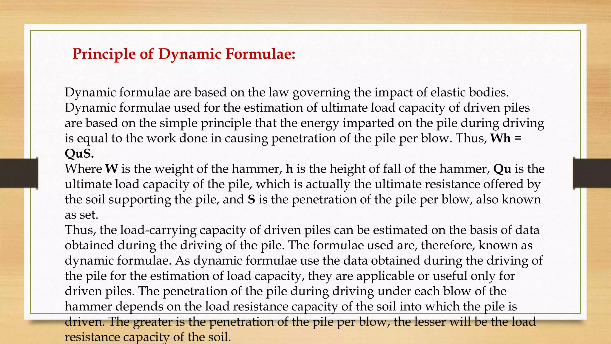 Dynamic Pile Formulae | PPTX
