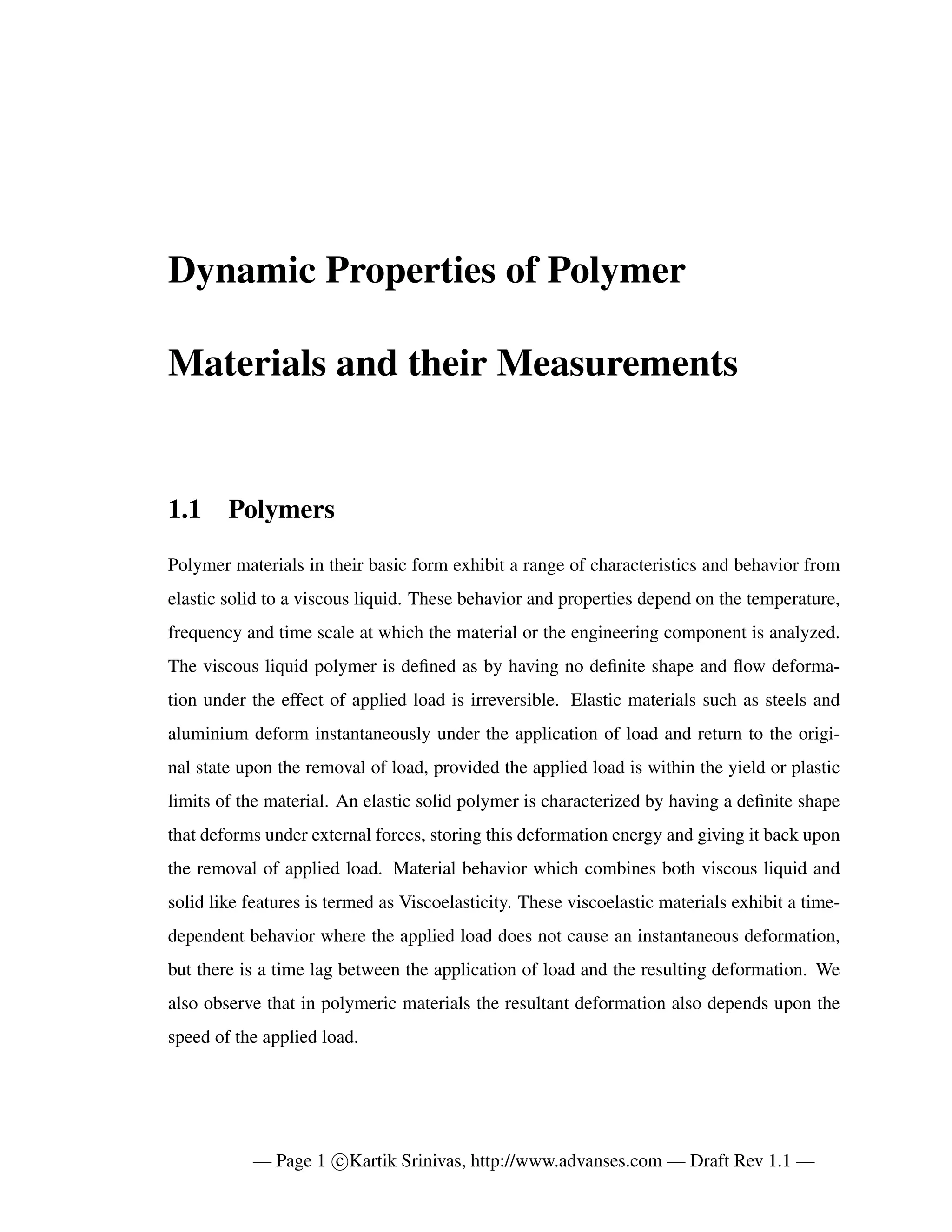 Dynamic Properties of Polymer Materials and their Measurements | PDF