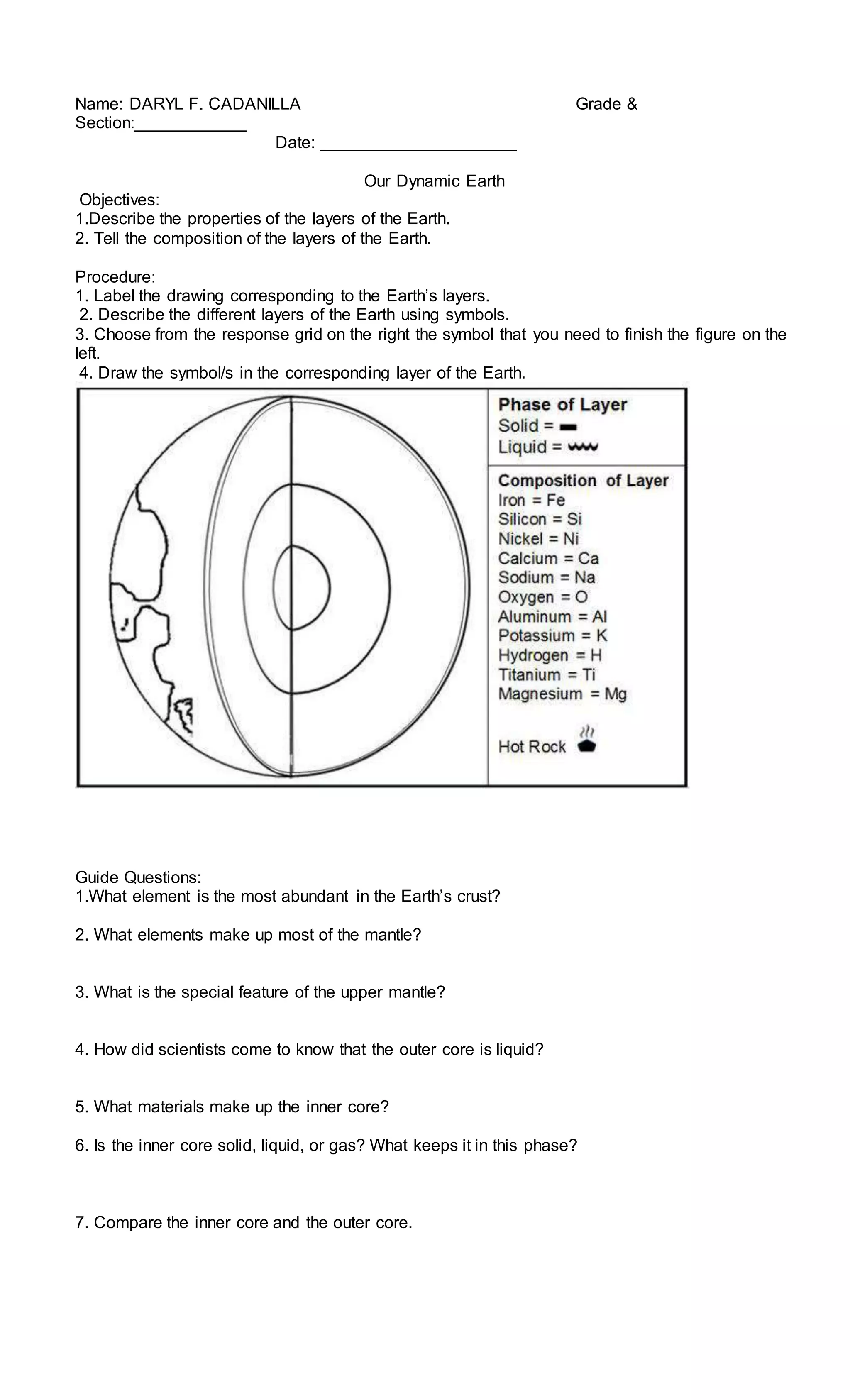 EARTH'S INTERIOR WORKSHEET | DOCX