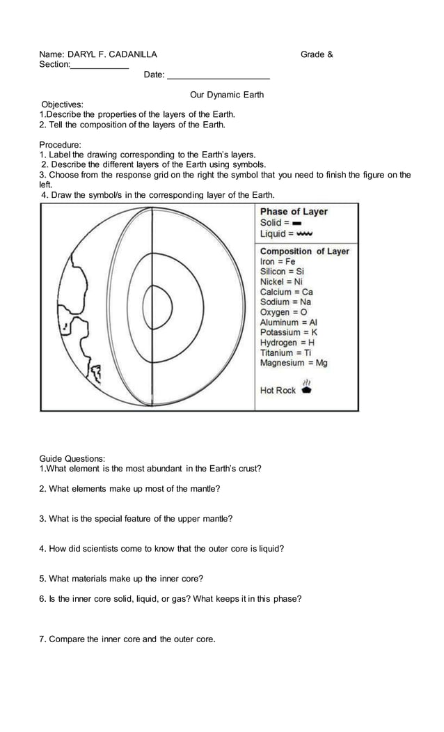 EARTH'S INTERIOR WORKSHEET | DOCX | Geology | Science