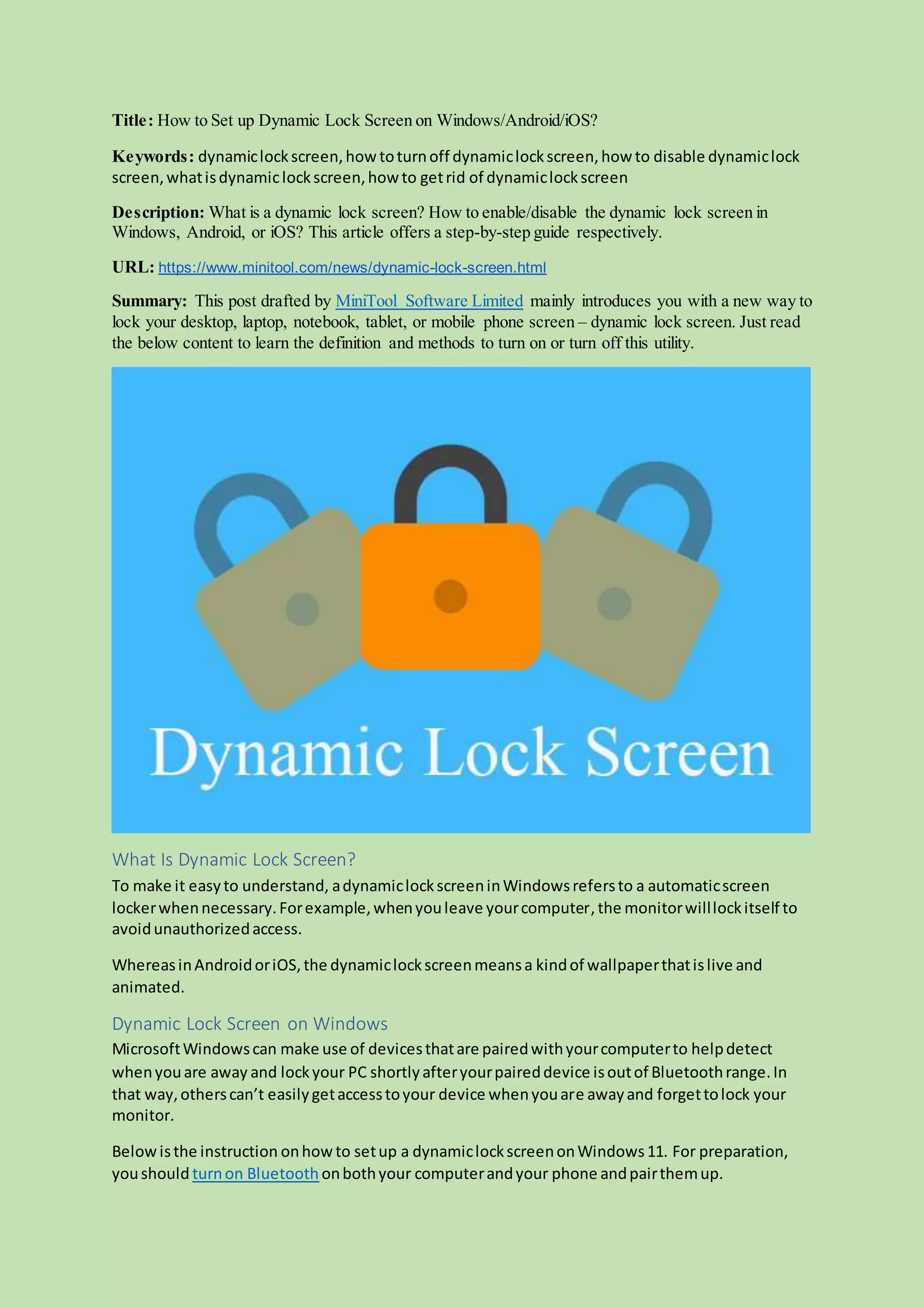Dynamic lock screen | PDF