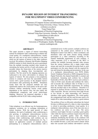 DYNAMIC REGION OF INTEREST TRANSCODING FOR MULTIPOINT VIDEO ... | PDF