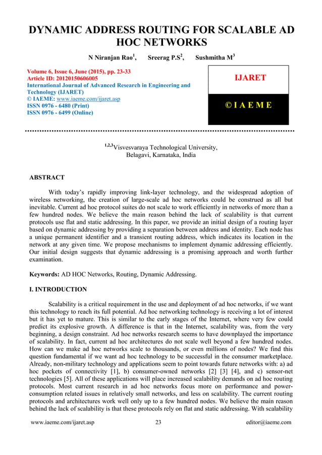 Dynamic Address Routing For Scalable Ad Hoc Networks Pdf