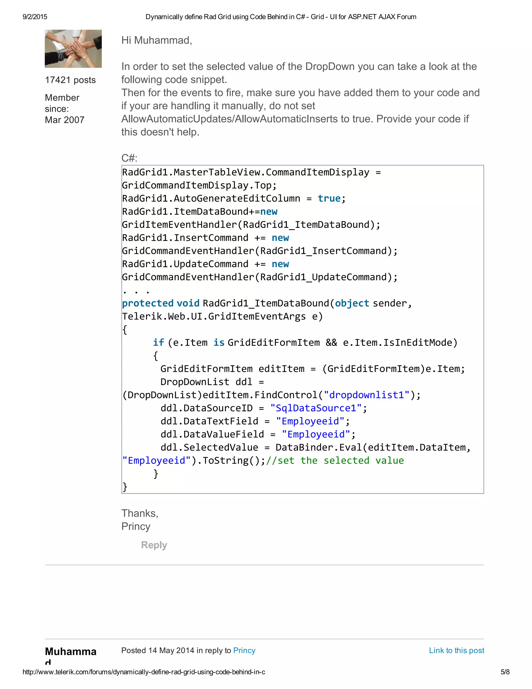 Dynamically define rad grid using code behind in c# grid - ui for asp | PDF
