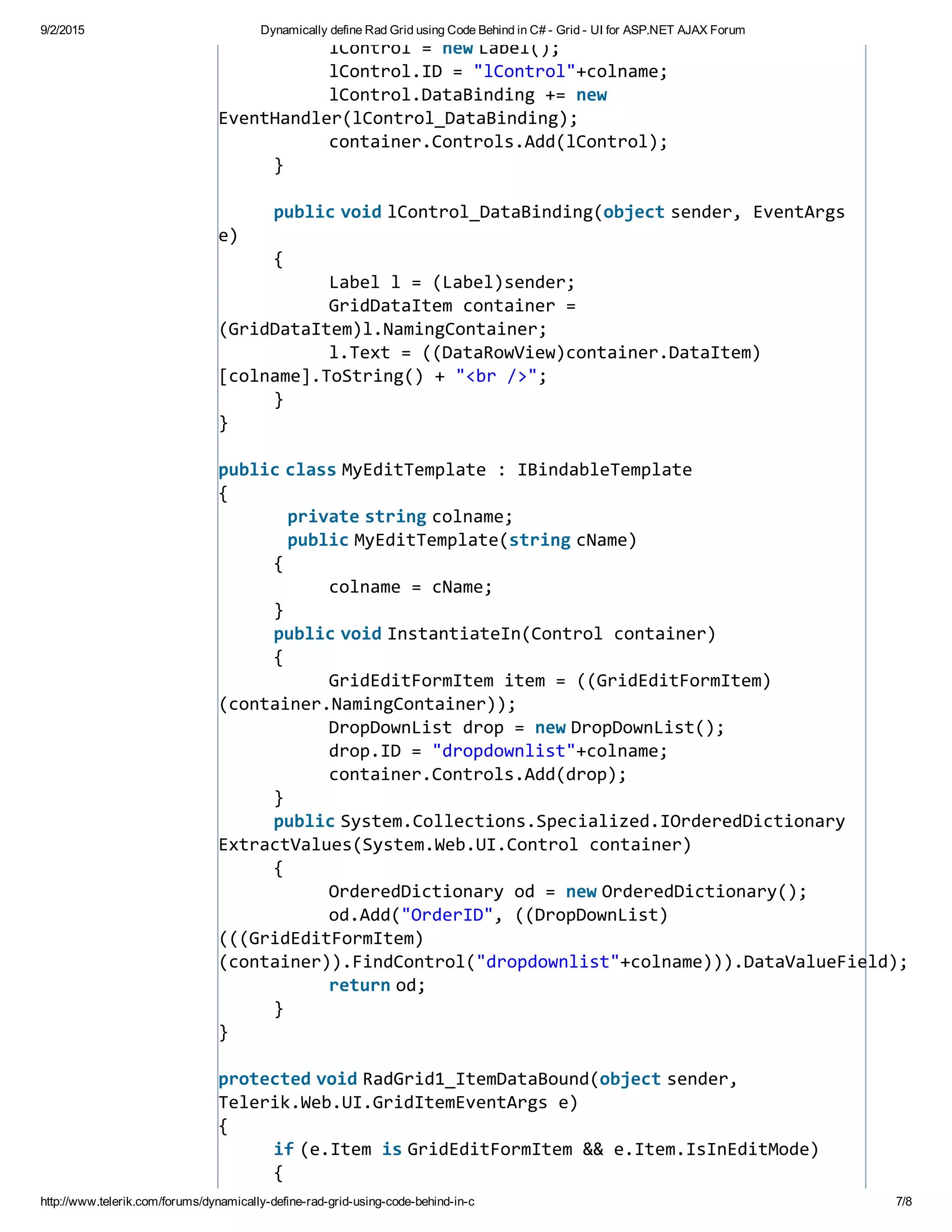 Dynamically define rad grid using code behind in c# grid - ui for asp | PDF