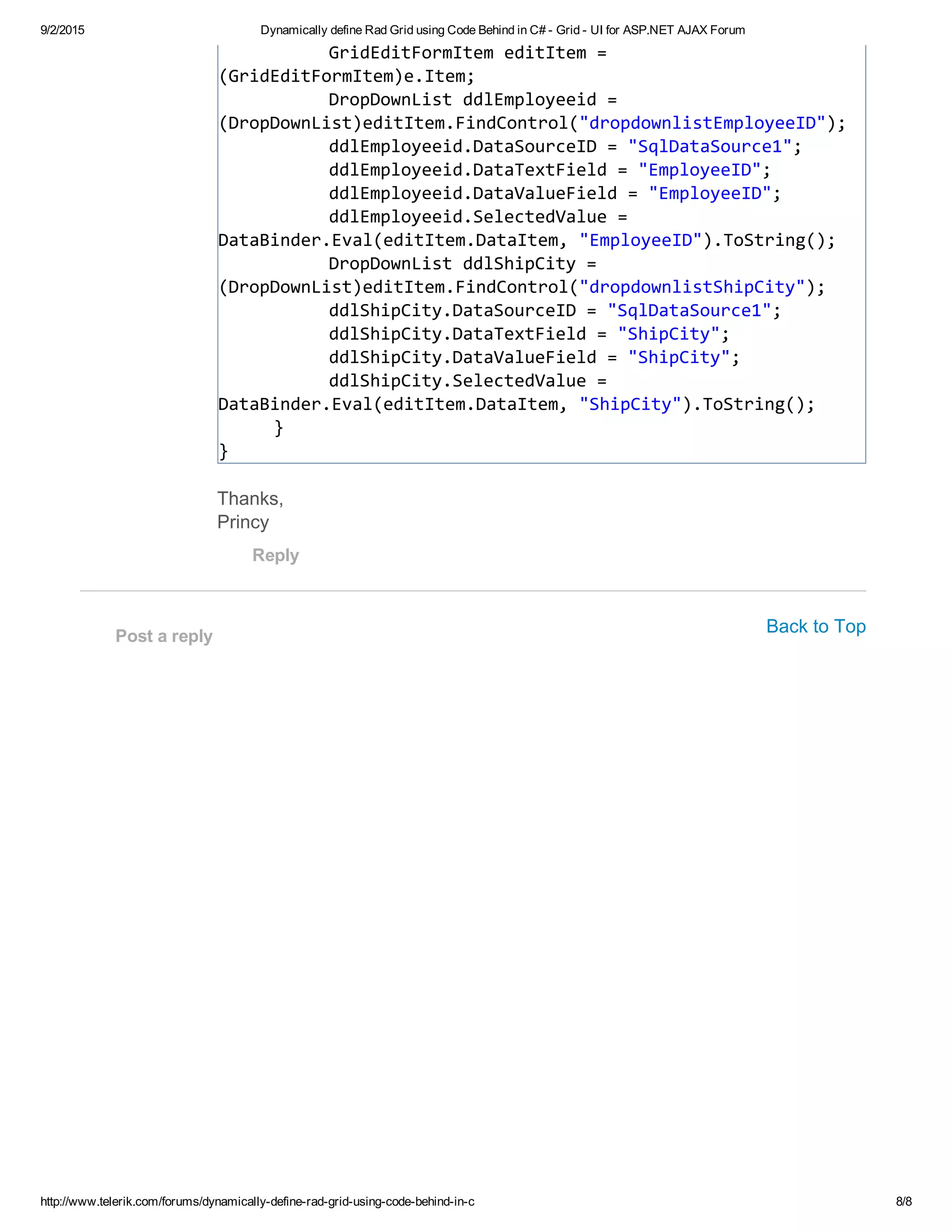 Dynamically define rad grid using code behind in c# grid - ui for asp | PDF