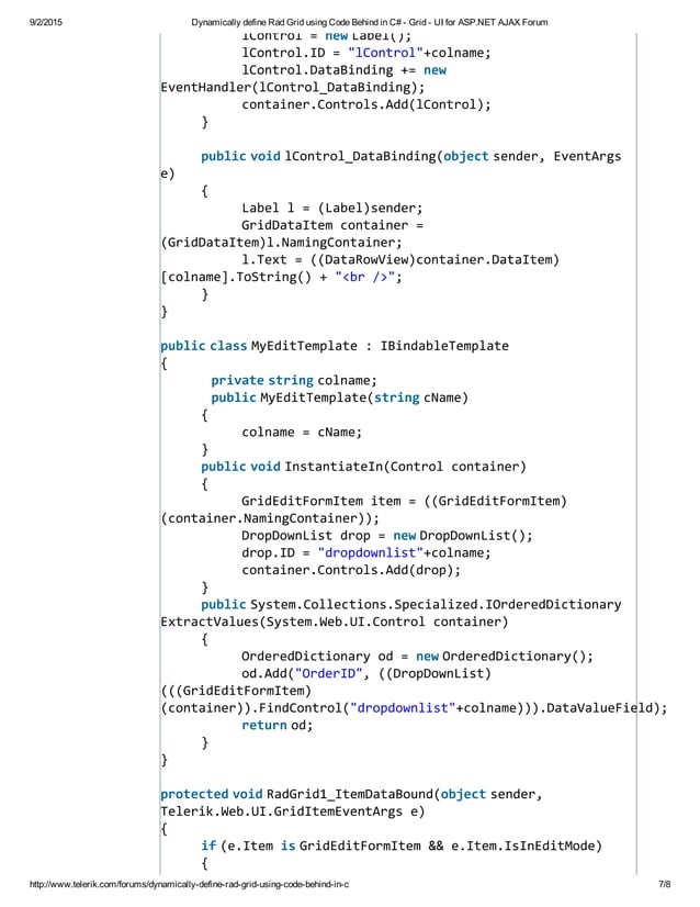 Dynamically Define Rad Grid Using Code Behind In C Grid Ui For Asp Pdf