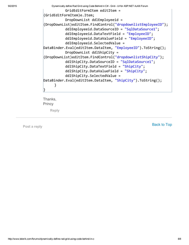 Dynamically define rad grid using code behind in c# grid - ui for asp | PDF