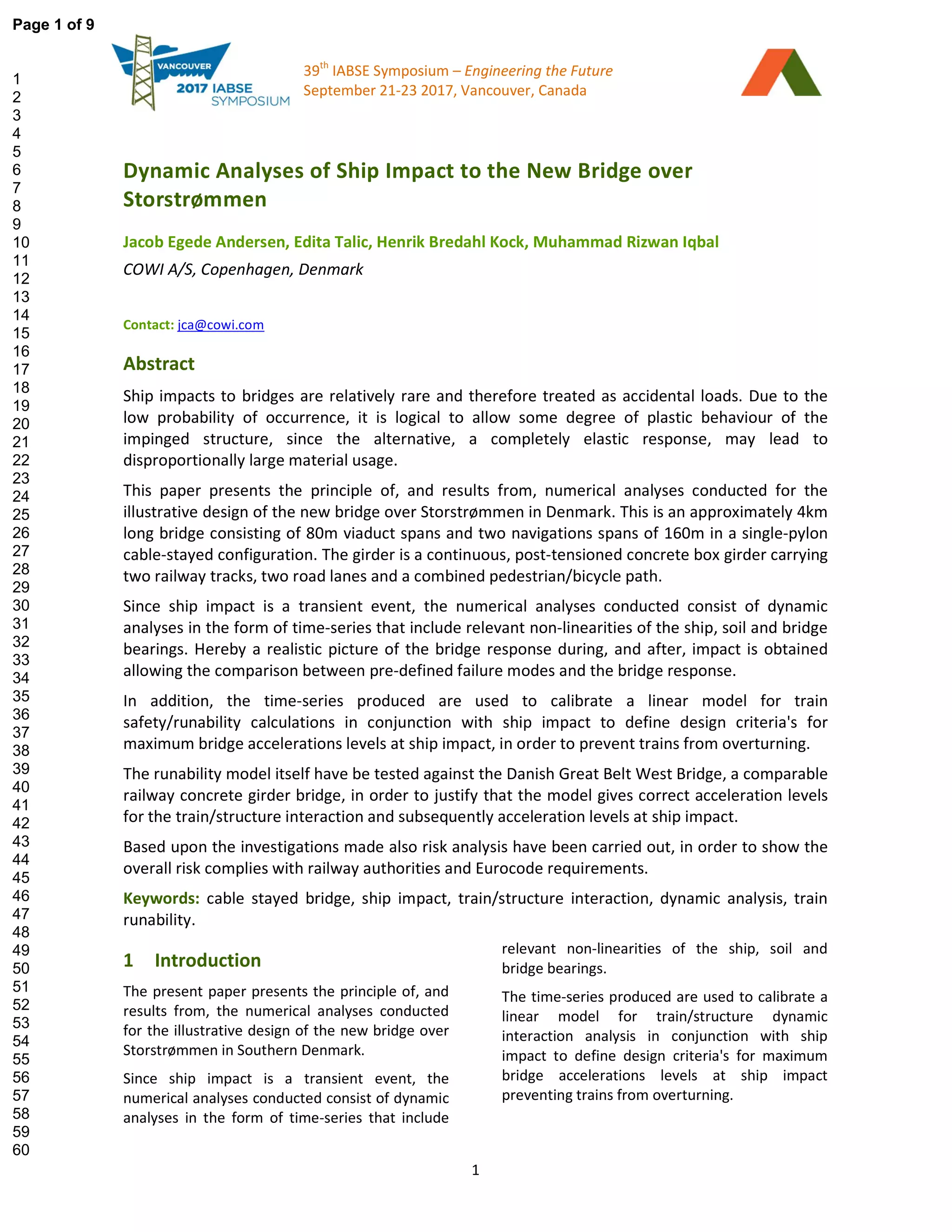 Dynamic analyses of ship impact to the new bridge over storstrømmen | PDF