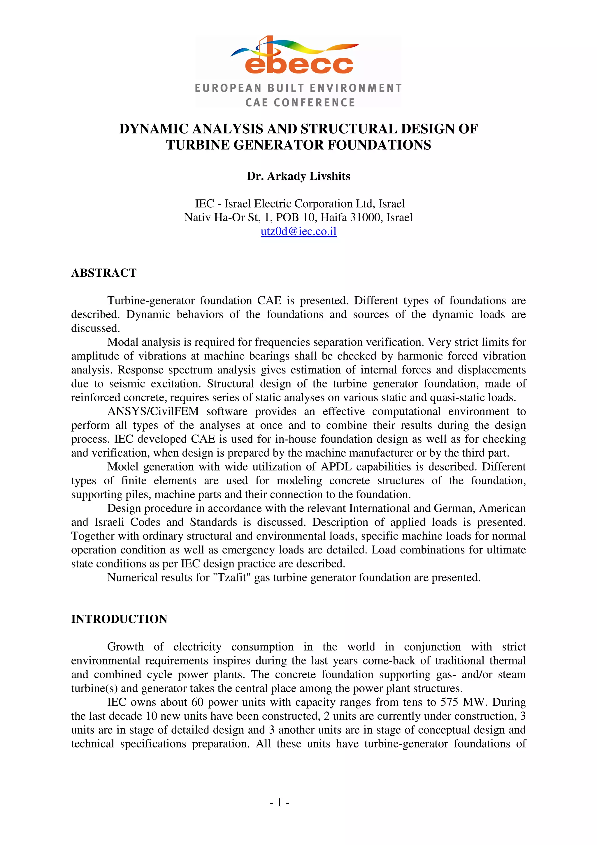Dynamic analysis and structural design of turbine generator foundations ...