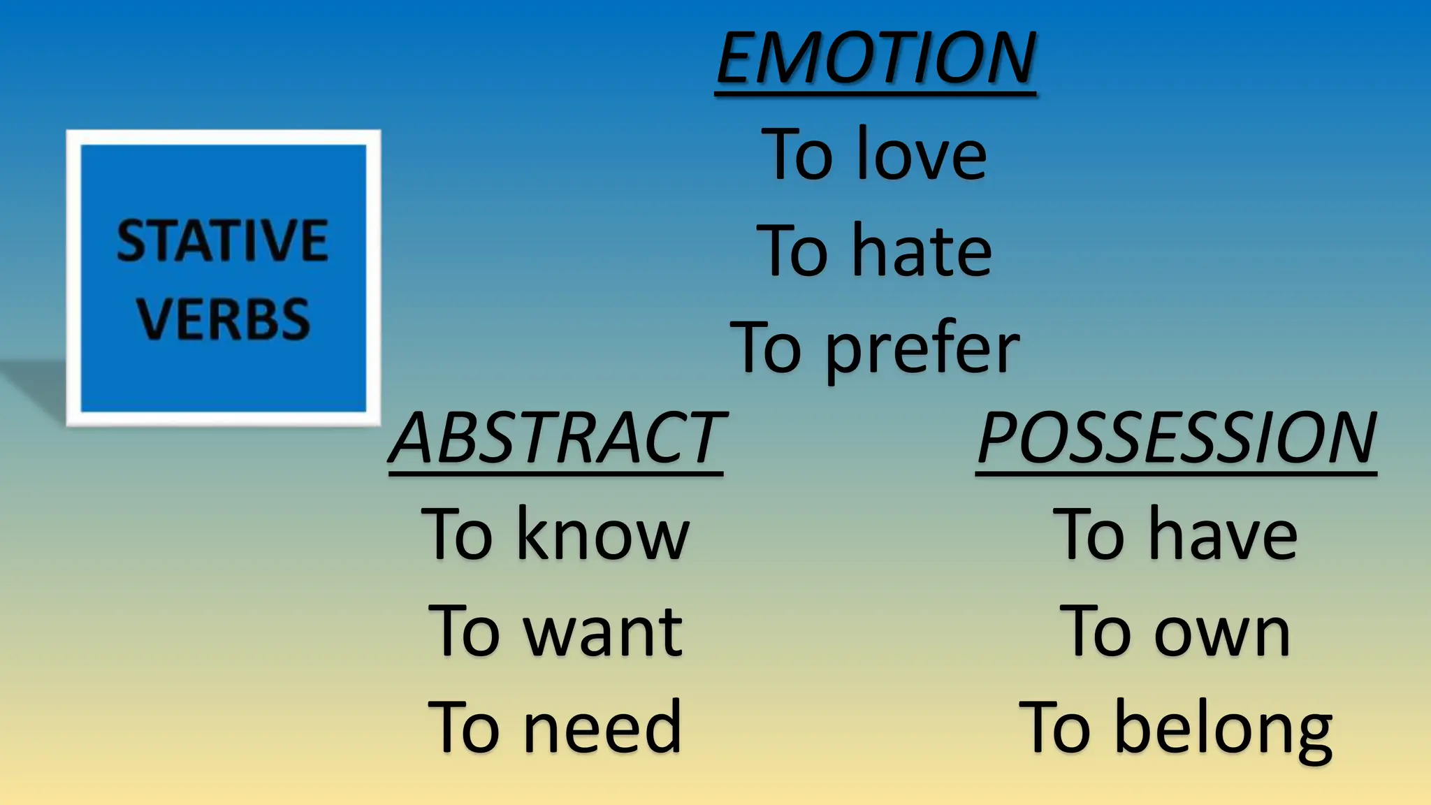 Dynamic and Stative Verbs use and grammar | PPT