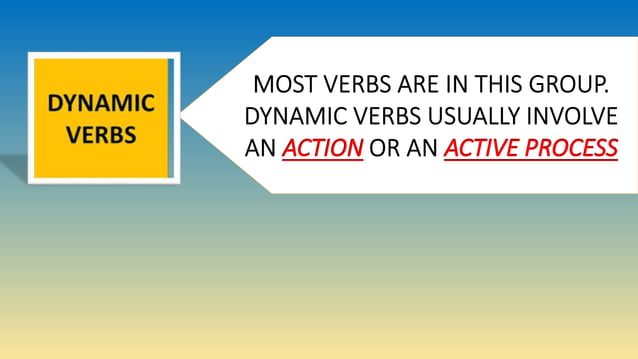 Dynamic and Stative Verbs use and grammar | PPT
