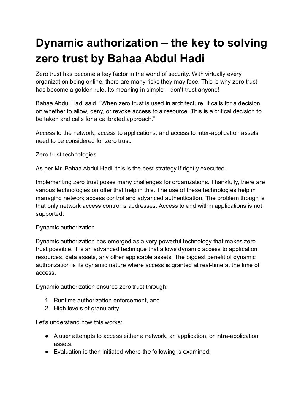 Dynamic authorization – the key to solving zero trust by Bahaa Abdul Hadi.pdf