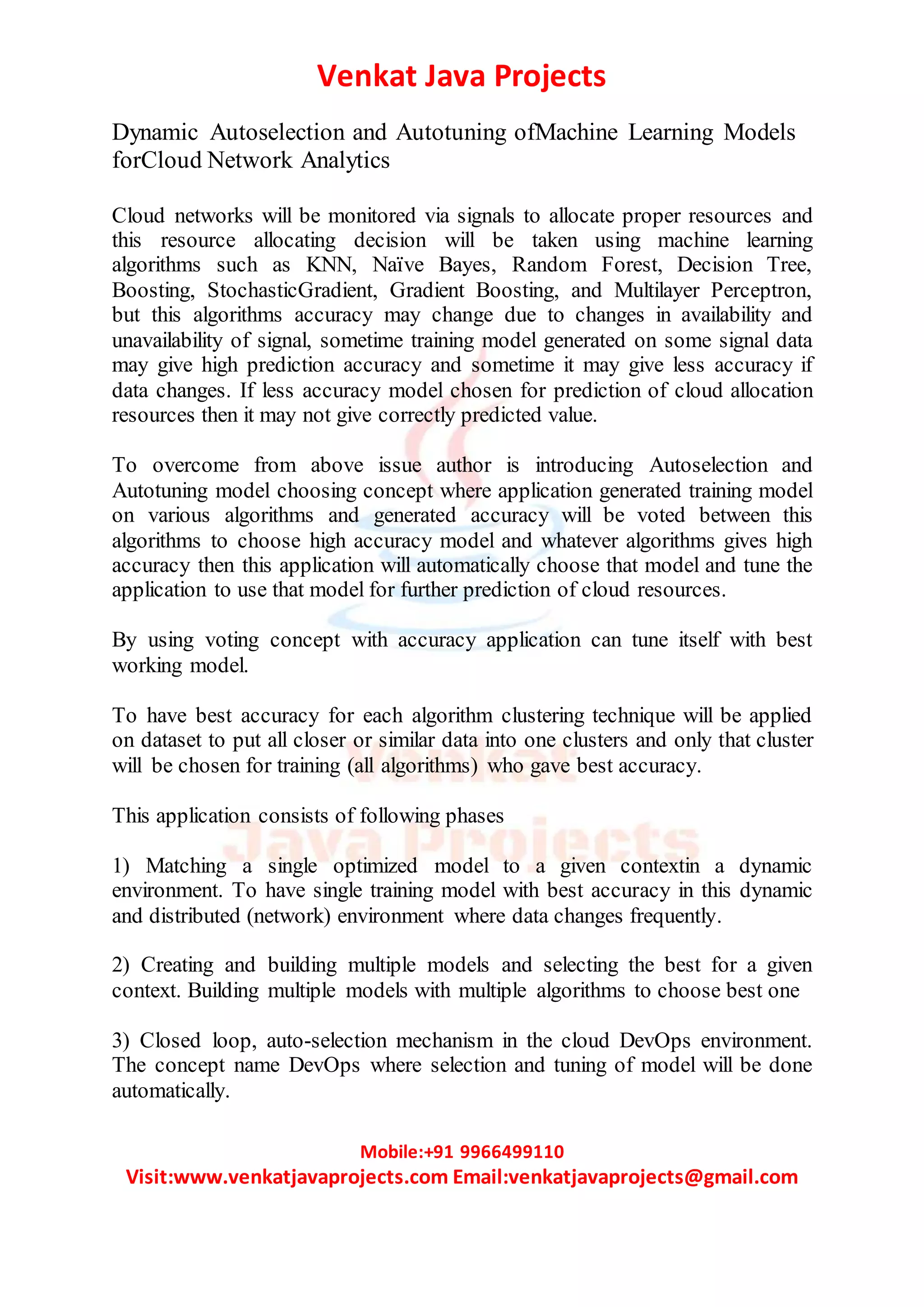 Dynamic autoselection and autotuning of machine learning models forcloud network analytics | DOCX