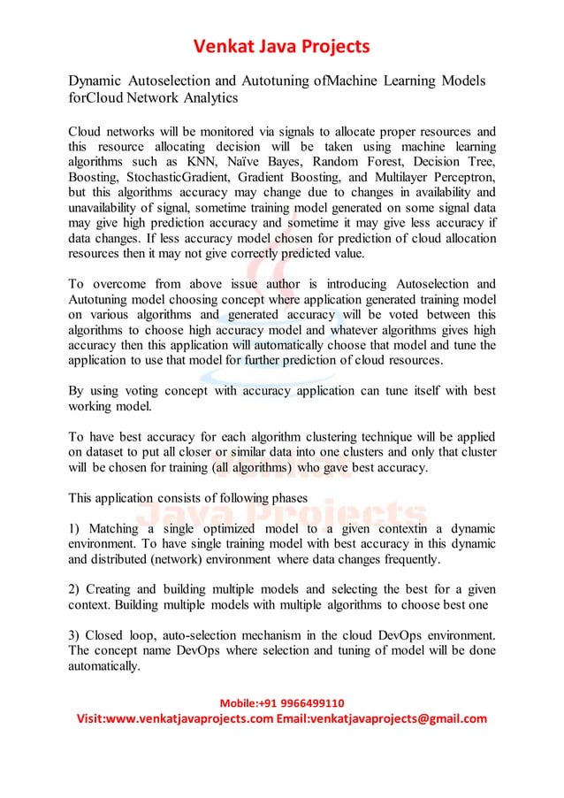 Dynamic autoselection and autotuning of machine learning models forcloud network analytics | DOCX