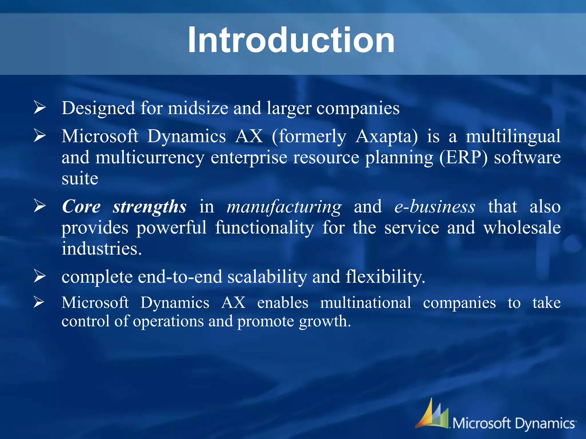 Microsoft Dynamics AX Enterprise Resource Planning | PPTX | Databases | Computer Software and ...