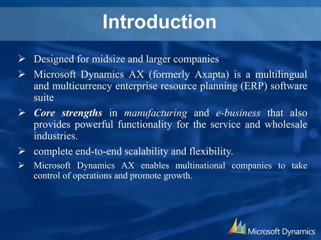 Microsoft Dynamics AX Enterprise Resource Planning | PPT
