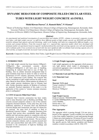Dynamic behavior of composite filled circular steel tubes with light ...