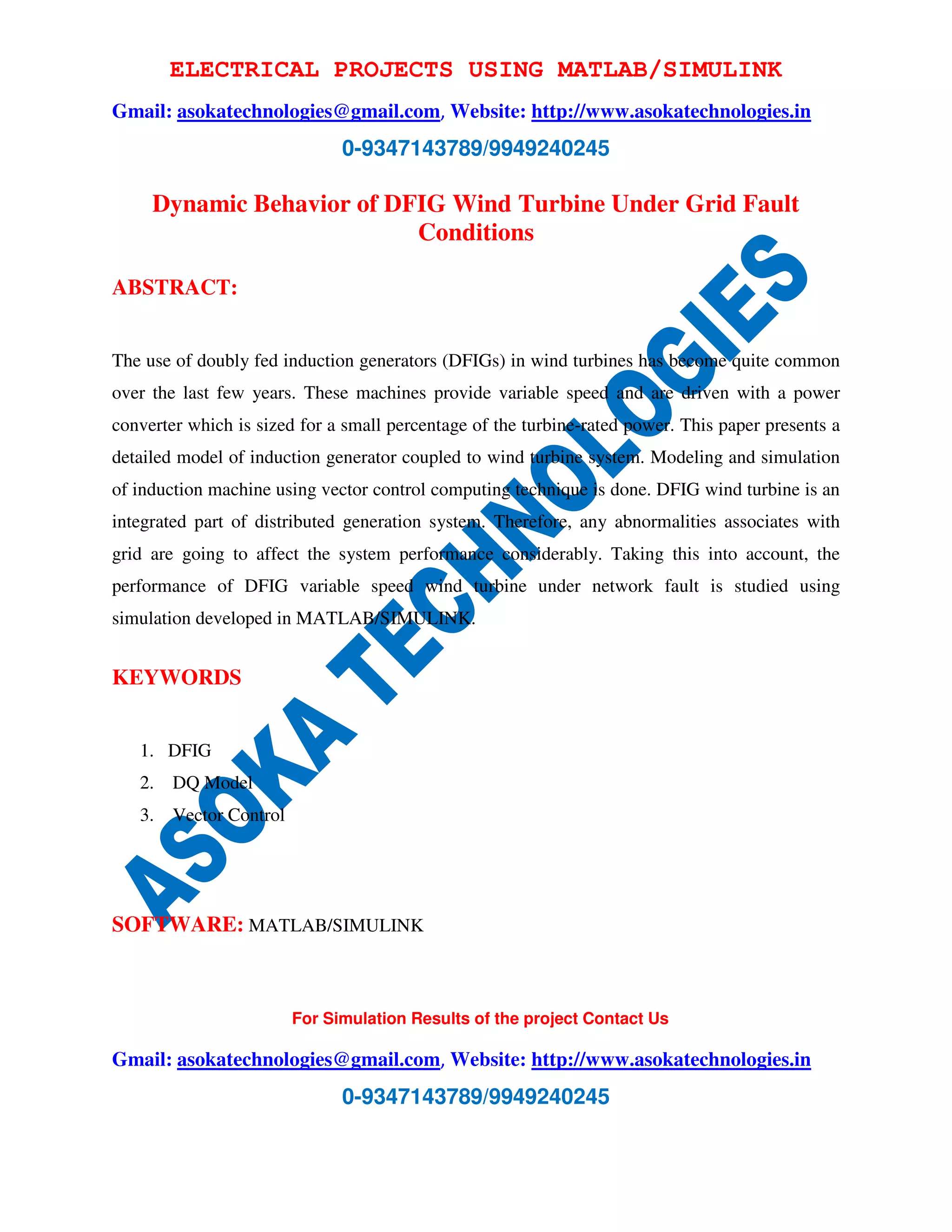 Dynamic Behavior Of Dfig Wind Turbine Under Grid Fault Conditions 1 Pdf