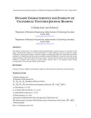 techDynamic characteristics and stability of cylindrical textured journal bearing | PDF ...