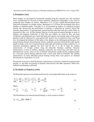 techDynamic characteristics and stability of cylindrical textured journal bearing | PDF ...