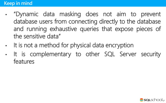 Dynamic data masking sql server 2016 | PDF | Databases | Computer Software and Applications