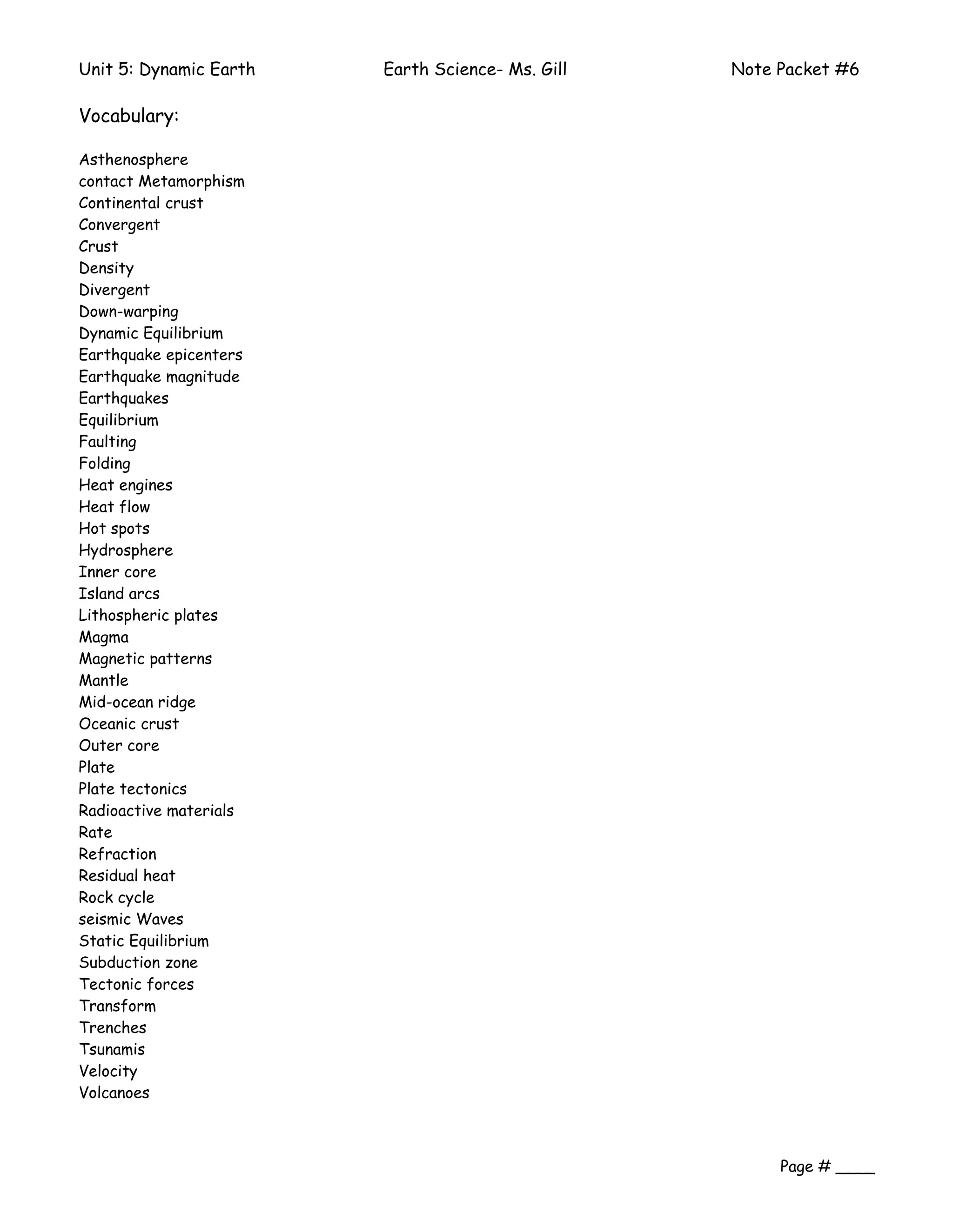 Dynamic Earth Note Packet | DOC