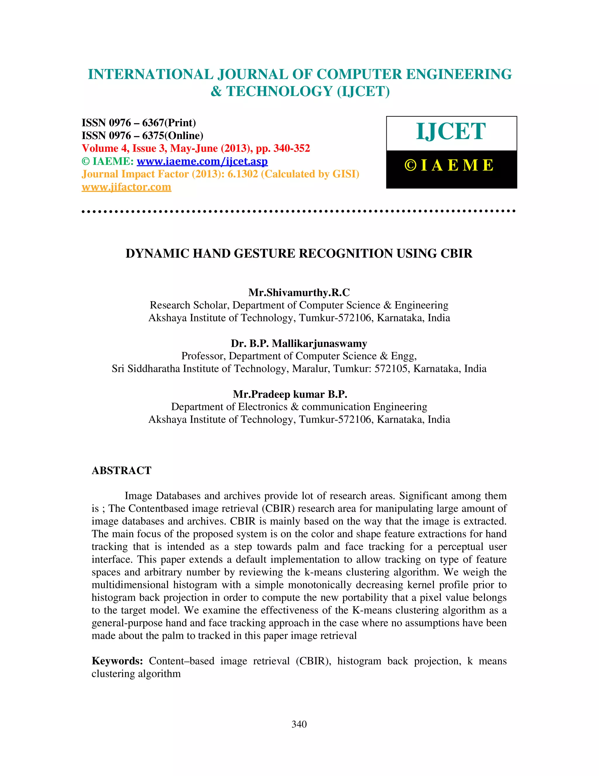 Dynamic hand gesture recognition using cbir | PDF | Databases | Computer Software and Applications