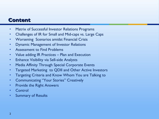 Dynamic Investor Relations Management Through Global Financial Crisis ...