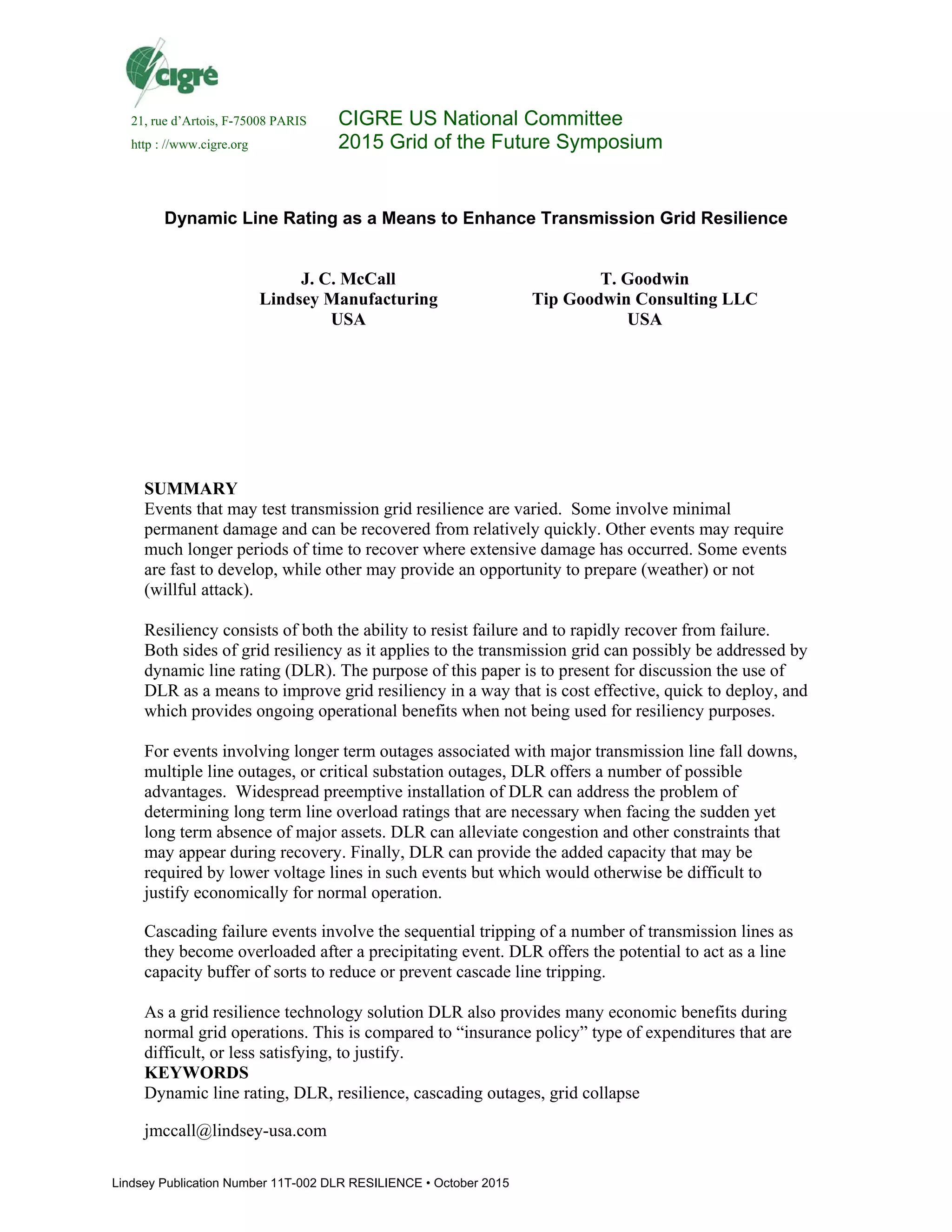 Dynamic line rating as a means to enhance transmission grid resilience ...