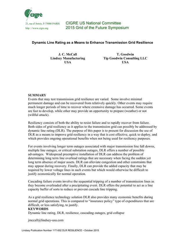 Dynamic line rating as a means to enhance transmission grid resilience | PDF
