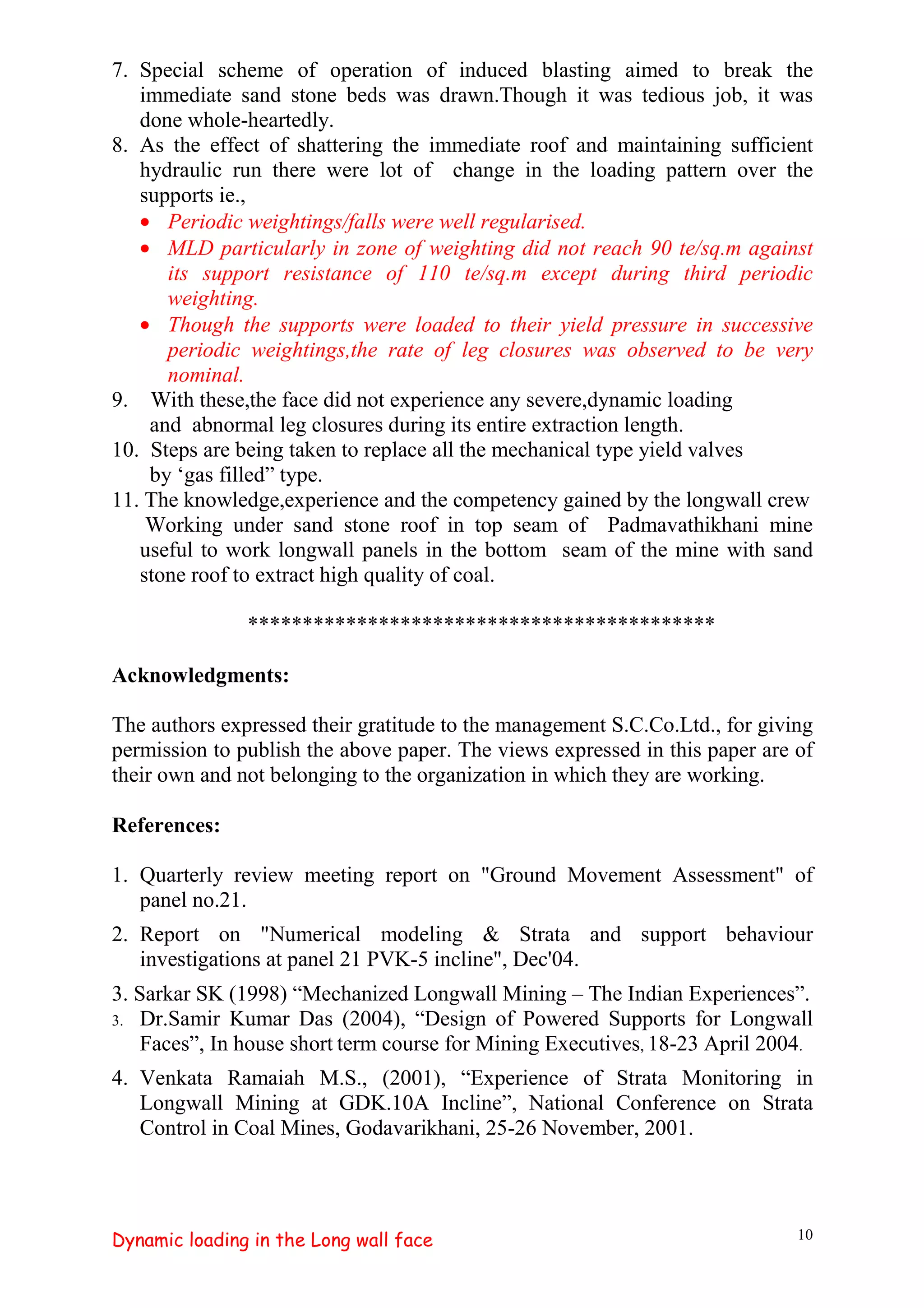 Dynamic loading in the longwall face | PDF