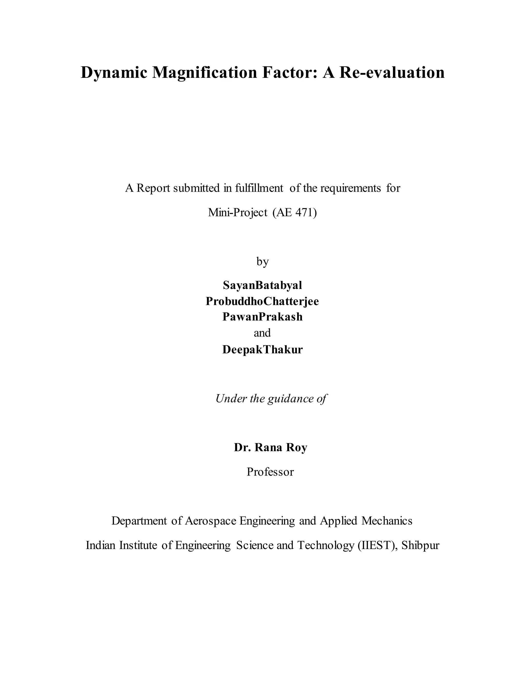 Dynamic magnification factor-A Re-evaluation | PDF
