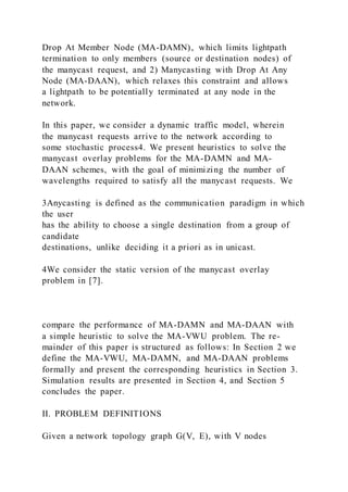 Dynamic Manycasting in Optical Split-Incapable WDM Networksf | PDF