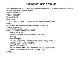 Dynamic memory allocation | PPT | Programming Languages | Computing
