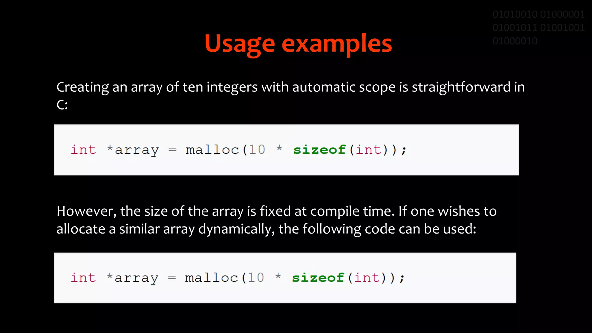 Dynamic memory allocation | PPT | Programming Languages | Computing