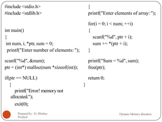 Dynamic Memory Allocation in C programming | PPTX