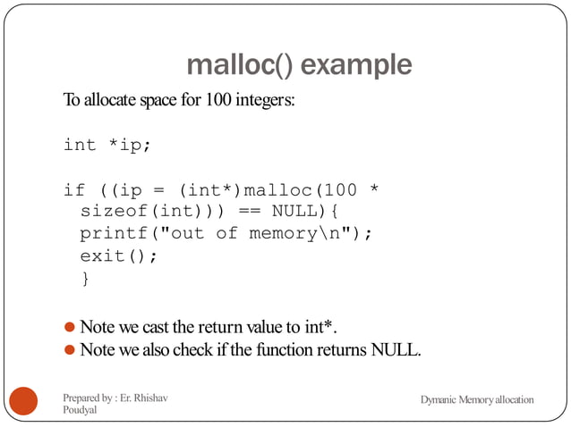 Dynamic Memory Allocation in C programming | PPT