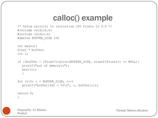 Dynamic Memory Allocation in C programming | PPTX