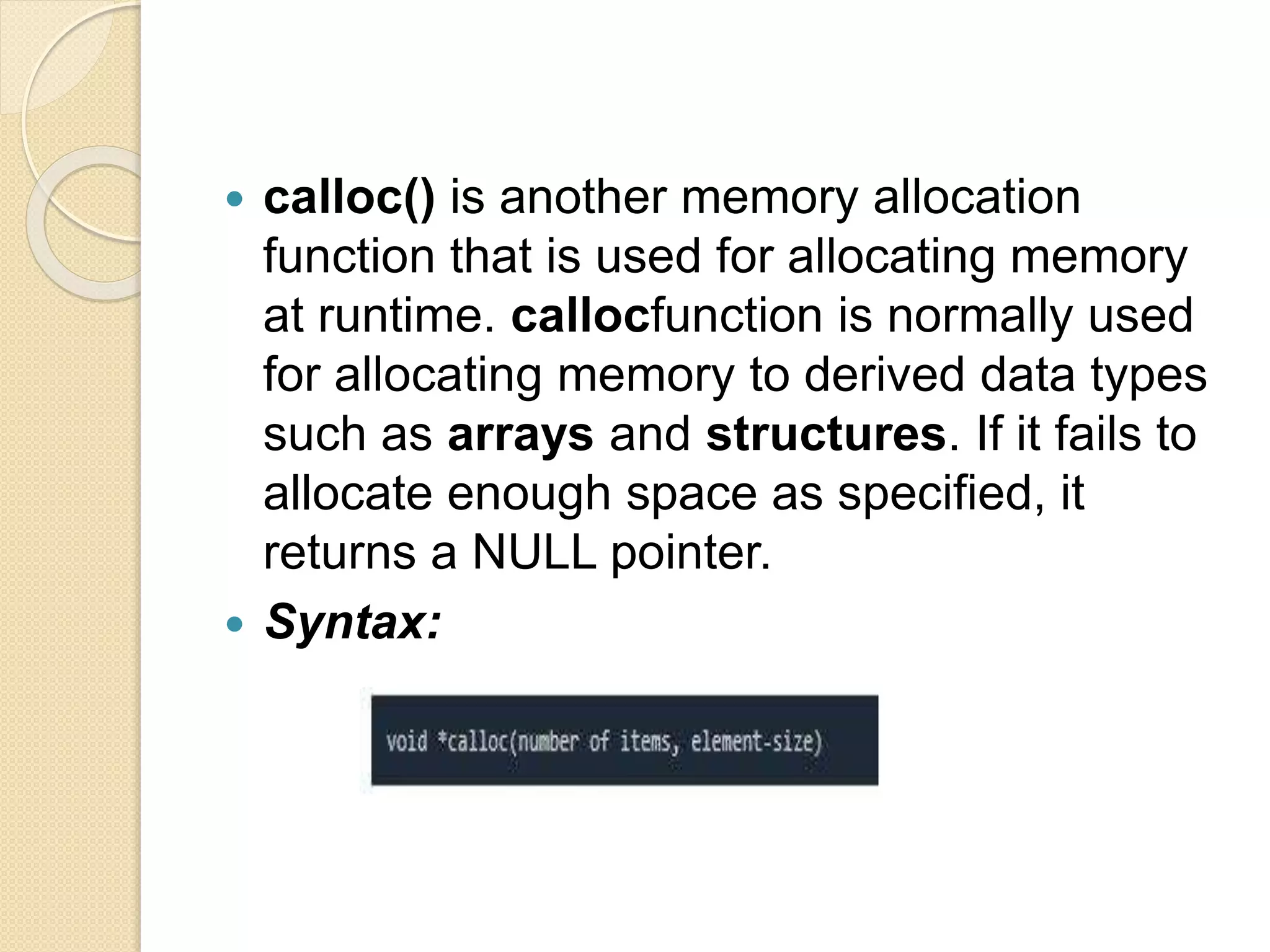 Dynamic memory allocation in c language | PPT
